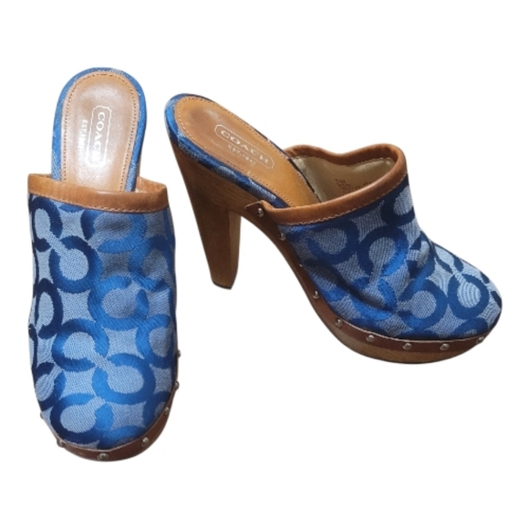 Coach | Shoes | Coach Blue And Brown Womens Clogs | Poshmark